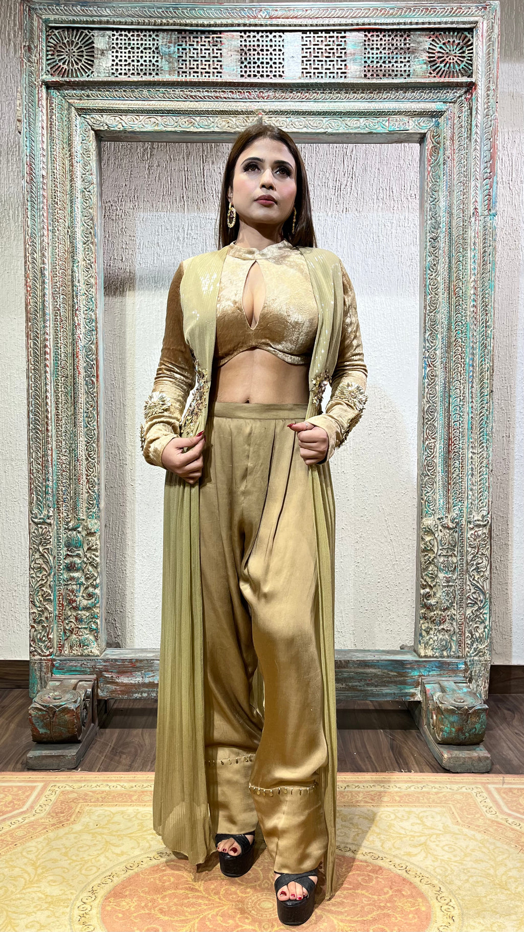 Champagne color sequence cape set – shop soniyag