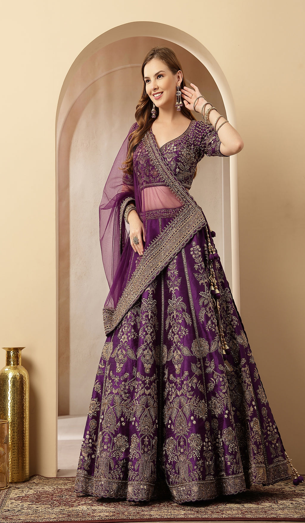 Noor-E-Banaras Purple Pre-Draped Lehenga Set – shop soniyag