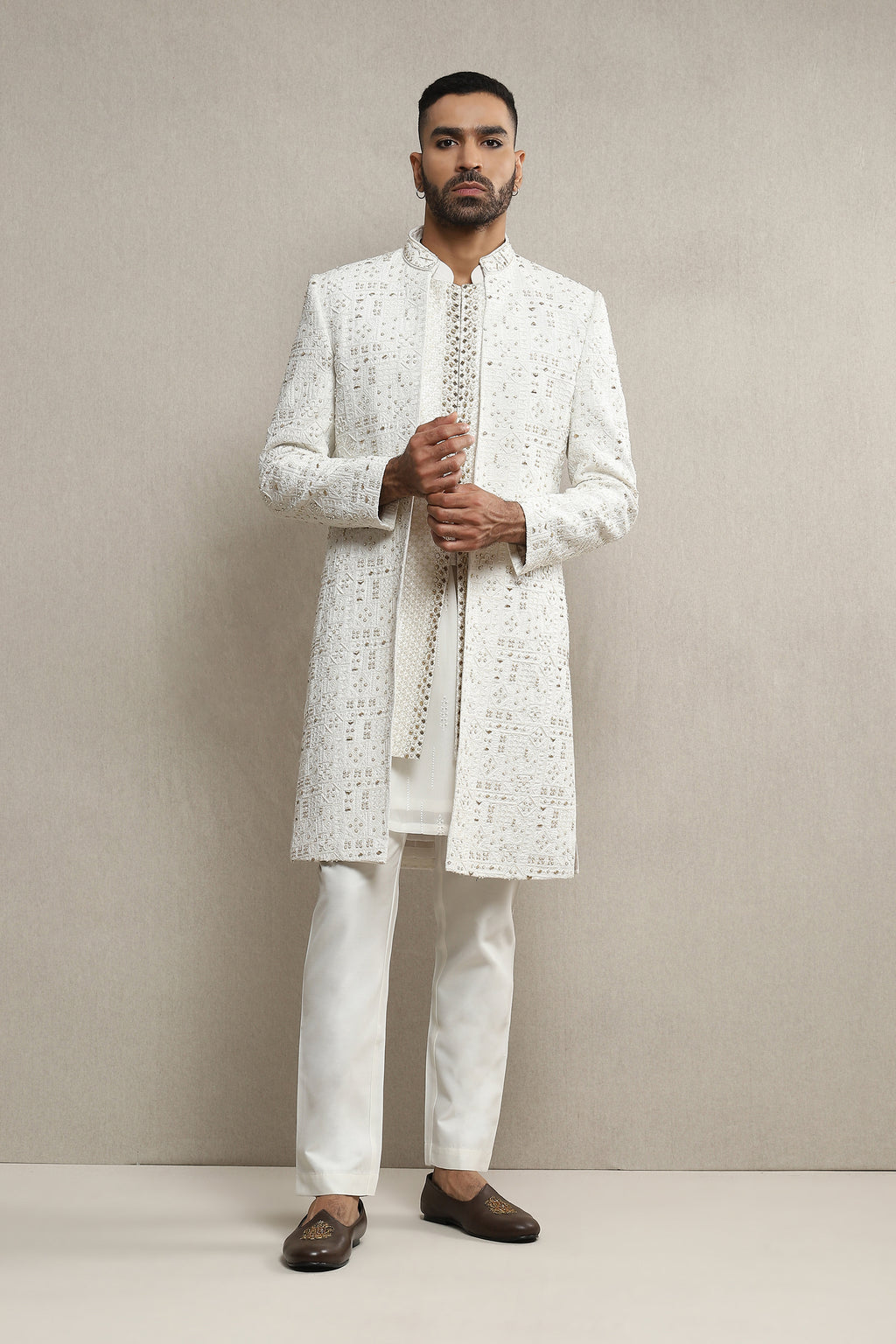 Open Sherwani Jacket In Handloom Silk – shop soniyag